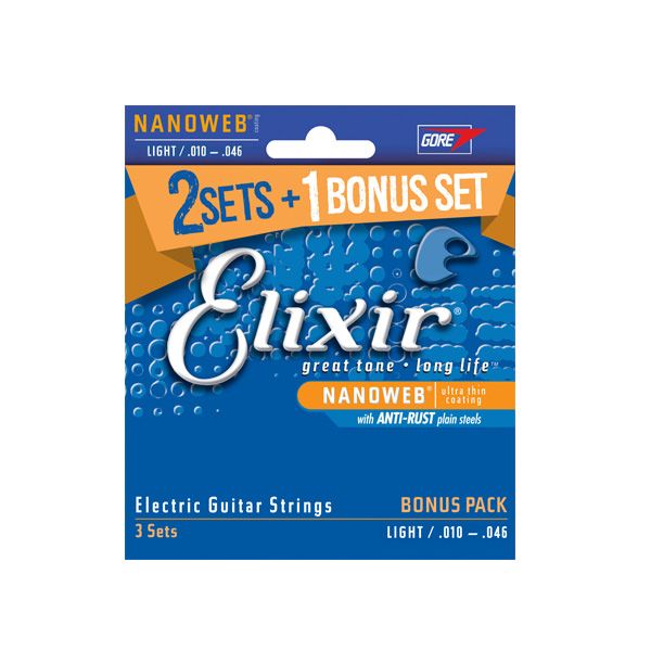 Elixir Nanoweb Light 10-46 Pack 3×2 Juegos Guitarra Eléctrica