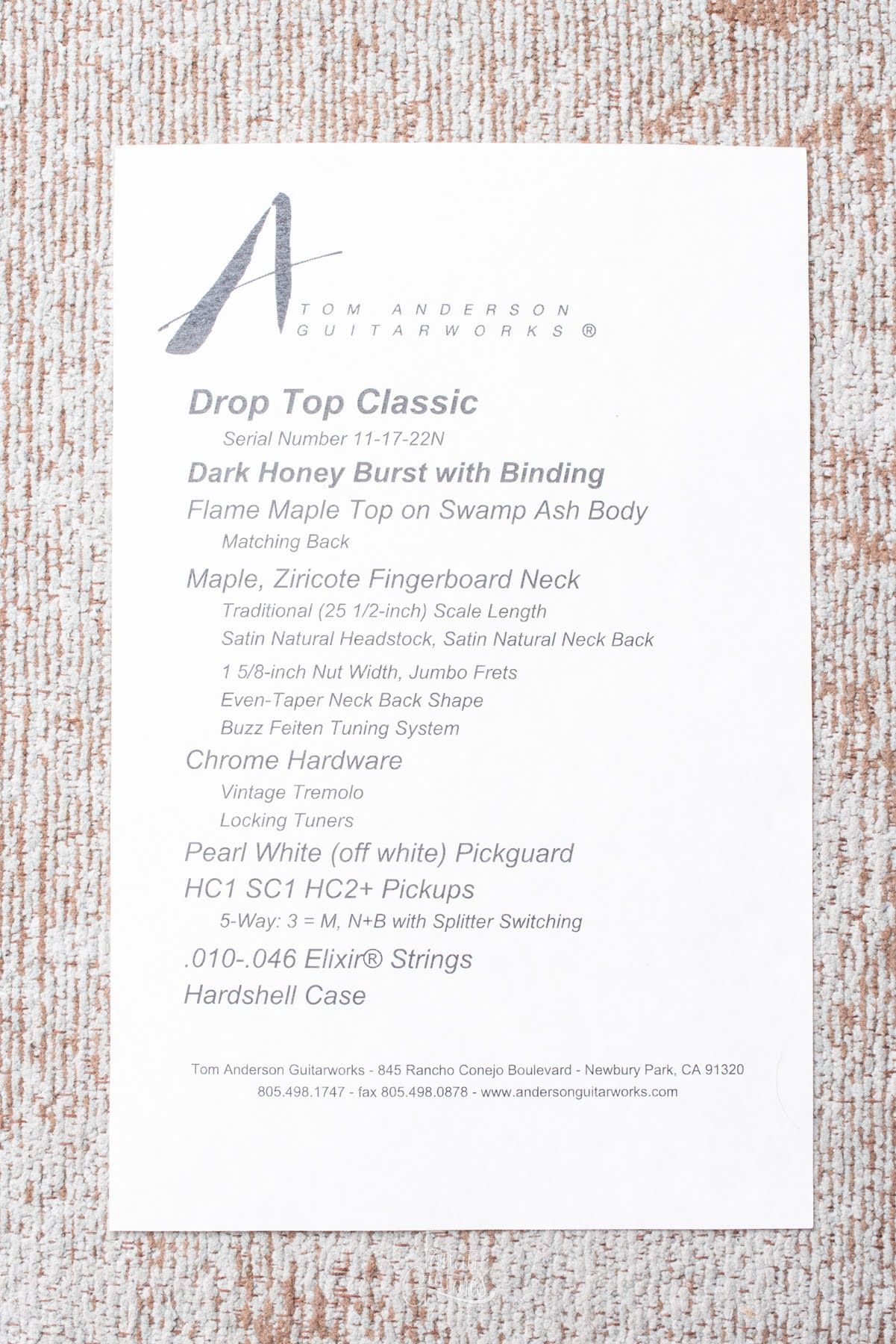 Tom Anderson Drop Top Classic – Dark Honey Burst #11-17-22N